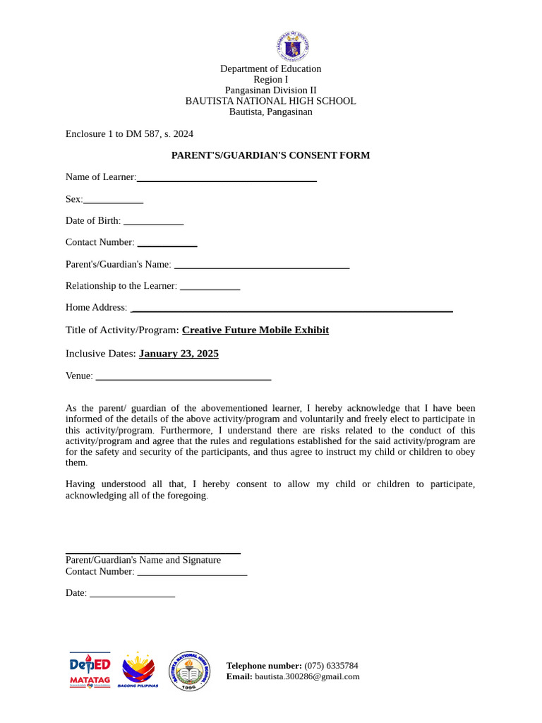 Parent Consent Form for Mobile Exhibit | PDF