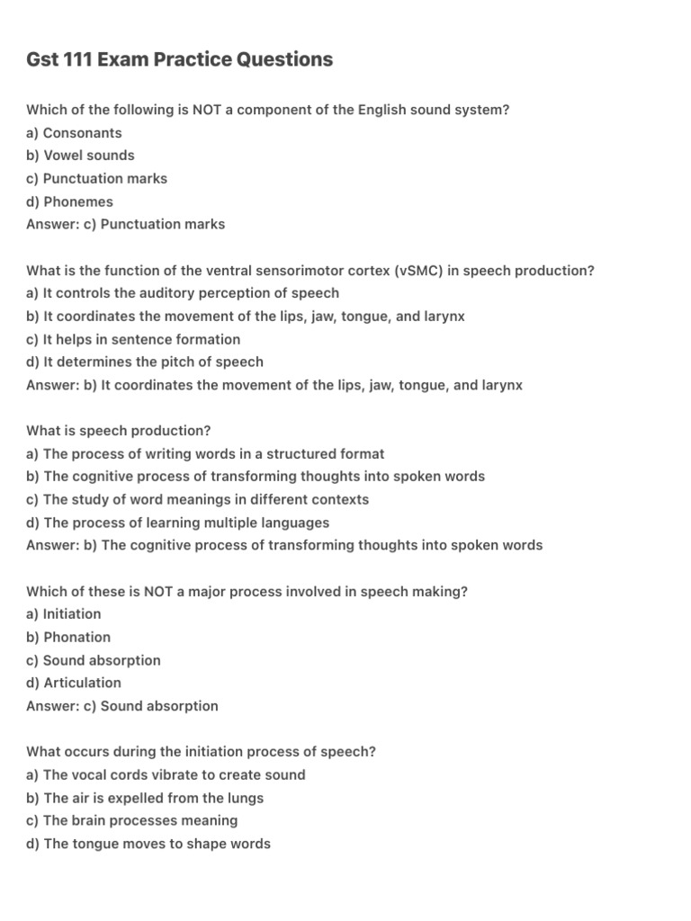 GST 111 Exam Practice Questions | PDF | Phonetics | Adverb