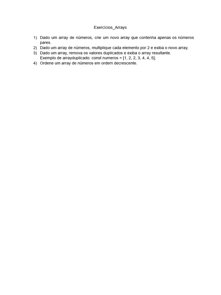 Exercícios Arrays | PDF Exercícios Arrays | PDF