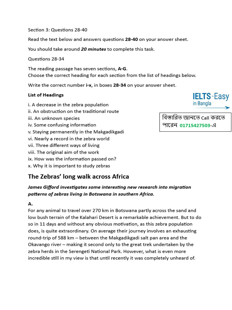 Passage Based Test 4 2025 | PDF | Zebra | Zoology