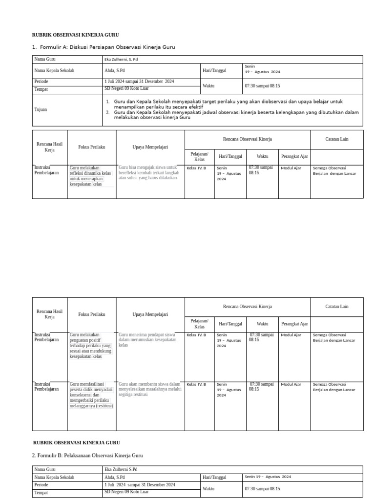3. Eka Zulherni, S. Pd RUBRIK OBSERVASI KINERJA GURU JULI - DESEMBER 2024 | PDF