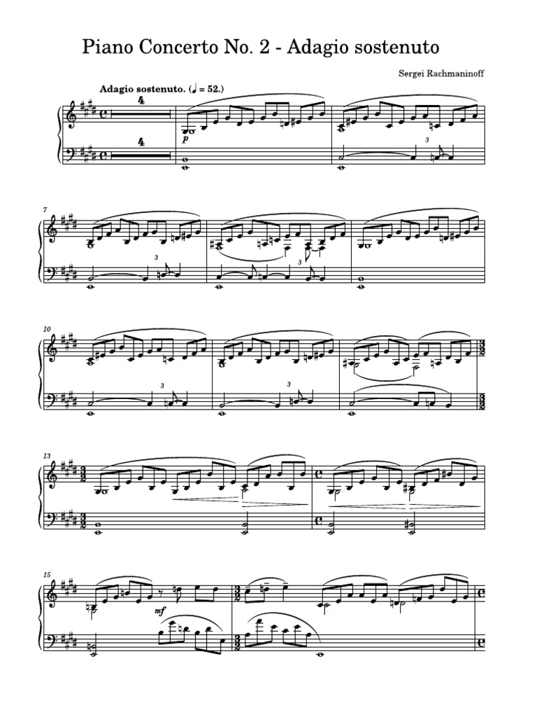 Rachmaninoff - Piano Concerto No 2 - Adagio Sostenuto - Op 18 | PDF