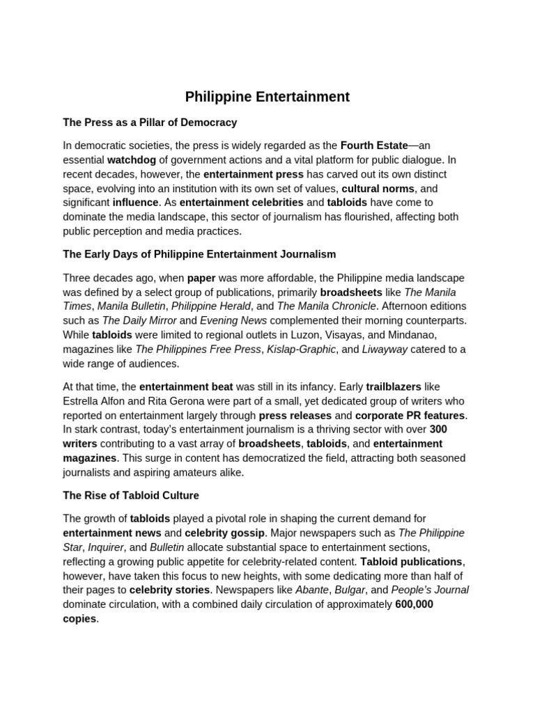 Philippine Entertainment | PDF | Journalism | Philippines