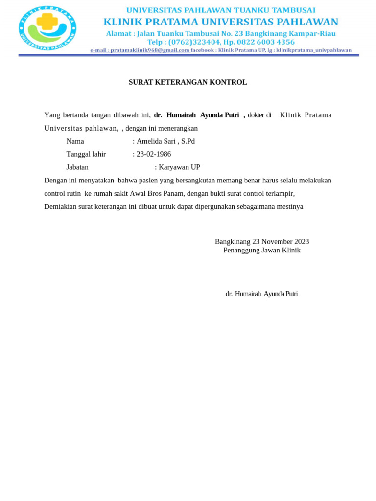 Surat Keterangan Kontrol | PDF