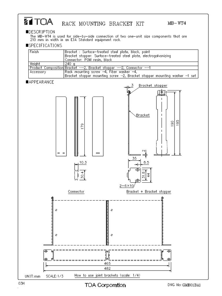 936 MB Wt4 Rack Mount Bracket Kit Specification | PDF