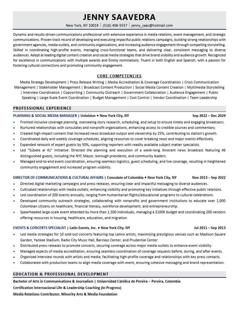 Jenny Saavedra Resume AFTER | PDF | Communication | Human Communication