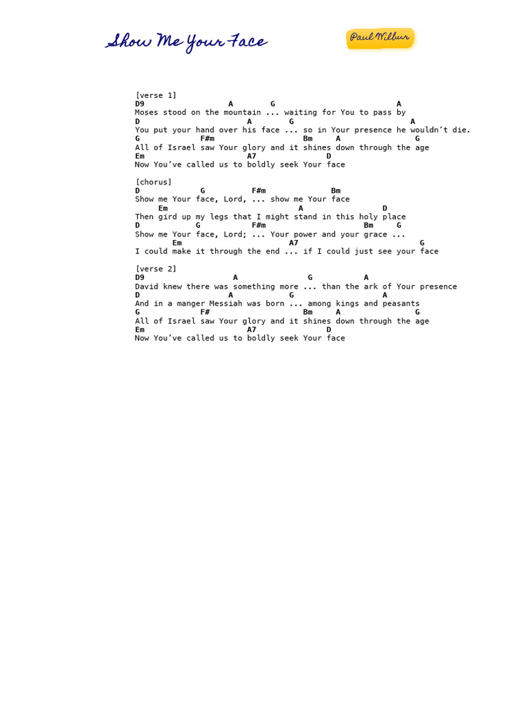 Show Me Your Face Chords and Lyrics On Messianic Chords | PDF