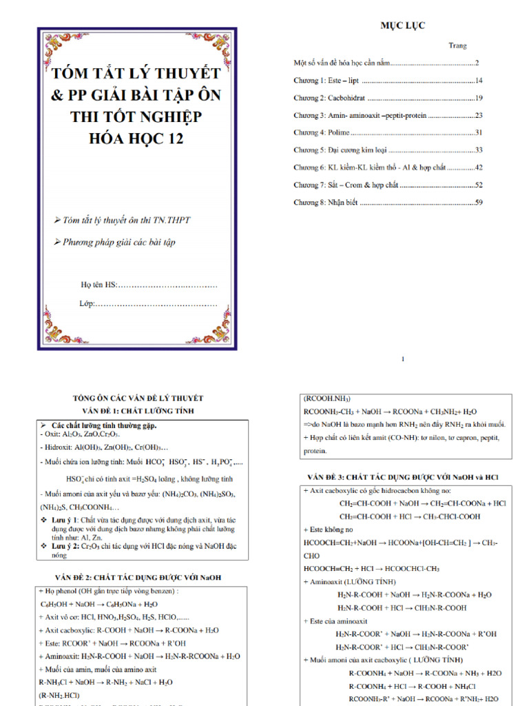 Tom Tat Ly Thuyet &PP Giai BT Hoa 12 | PDF