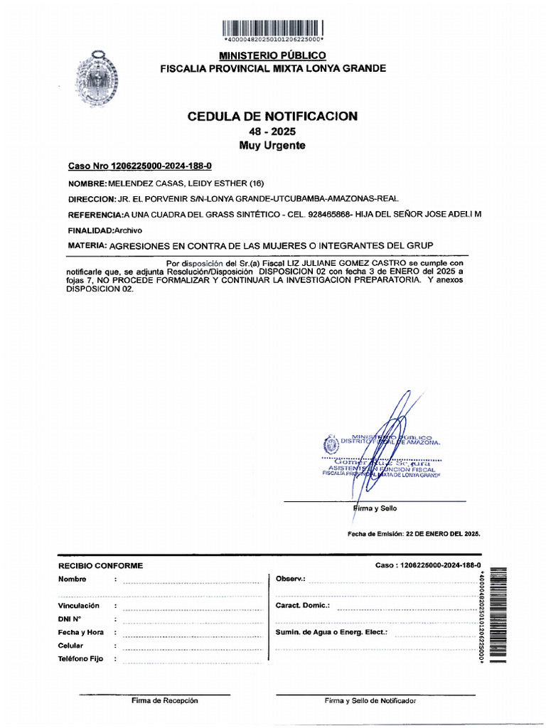 CÉDULA DE NOTIFICACIÓN N° 48-2025 | PDF