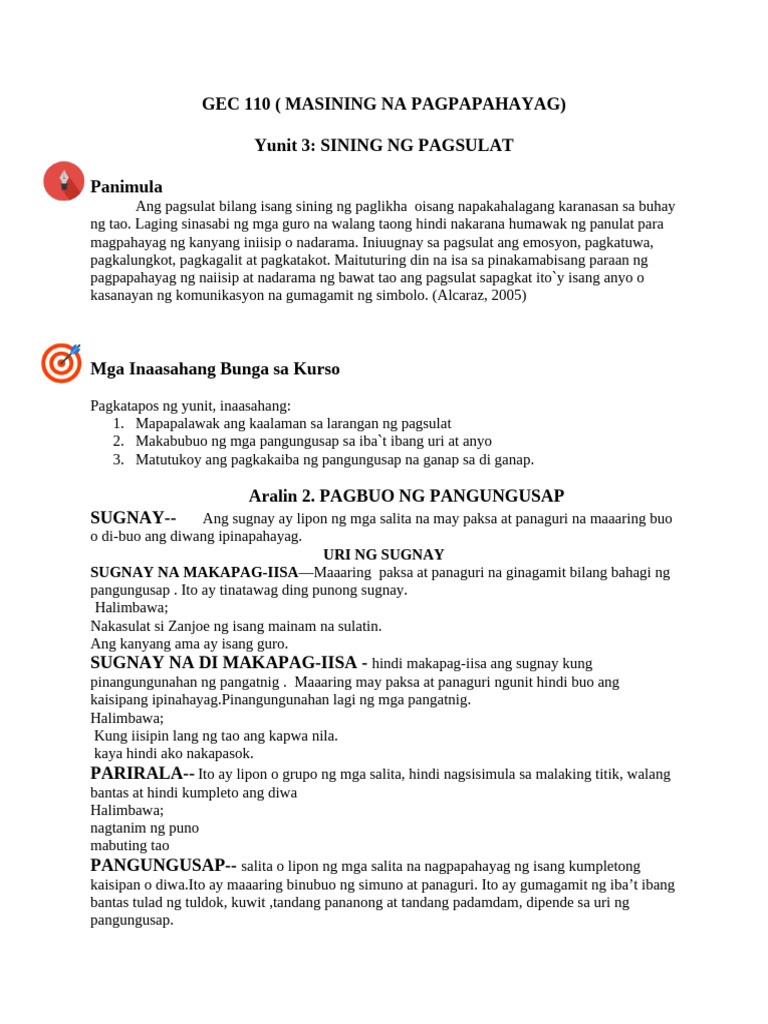 Yunit-3-Pangungusap | PDF