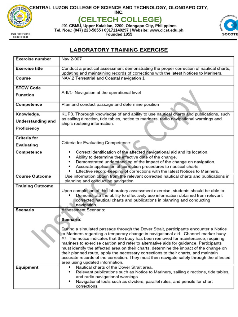007 Laboratory Exercise (Instructor's Copy) (QF-CME-26) | PDF | Navigation
