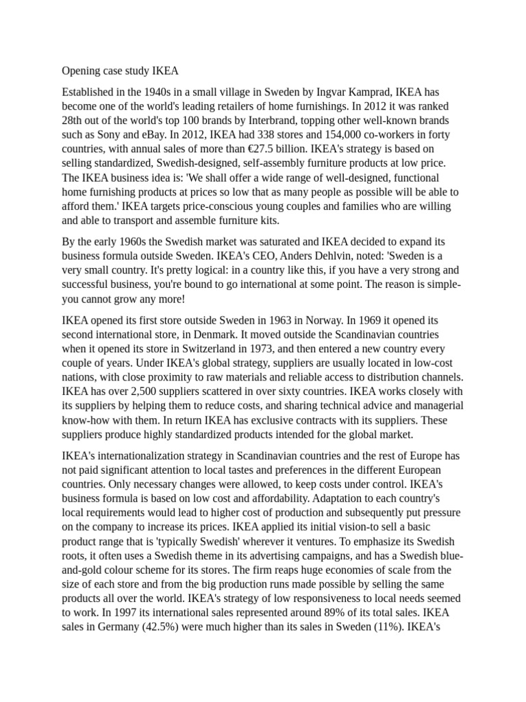 Opening Case Study IKEA | PDF | Market (Economics) | Sweden