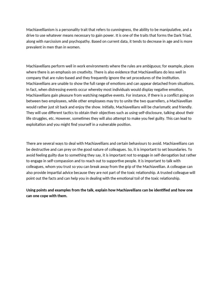 Understanding Machiavellianism Traits | PDF