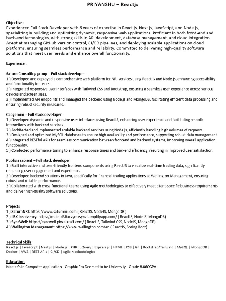 Priyanshu - Reactjs Developer | PDF | Software Development | Computer Programming