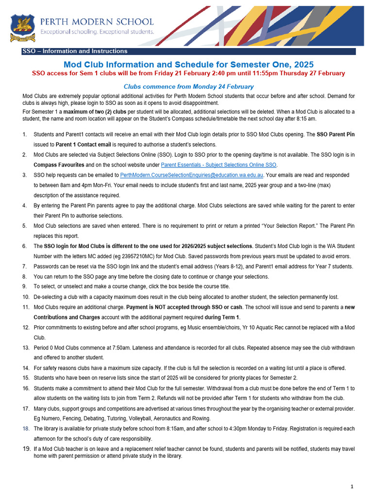 Instructions Selections Mod Clubs Sem1 2025 | PDF | Meditation | Neuroscience