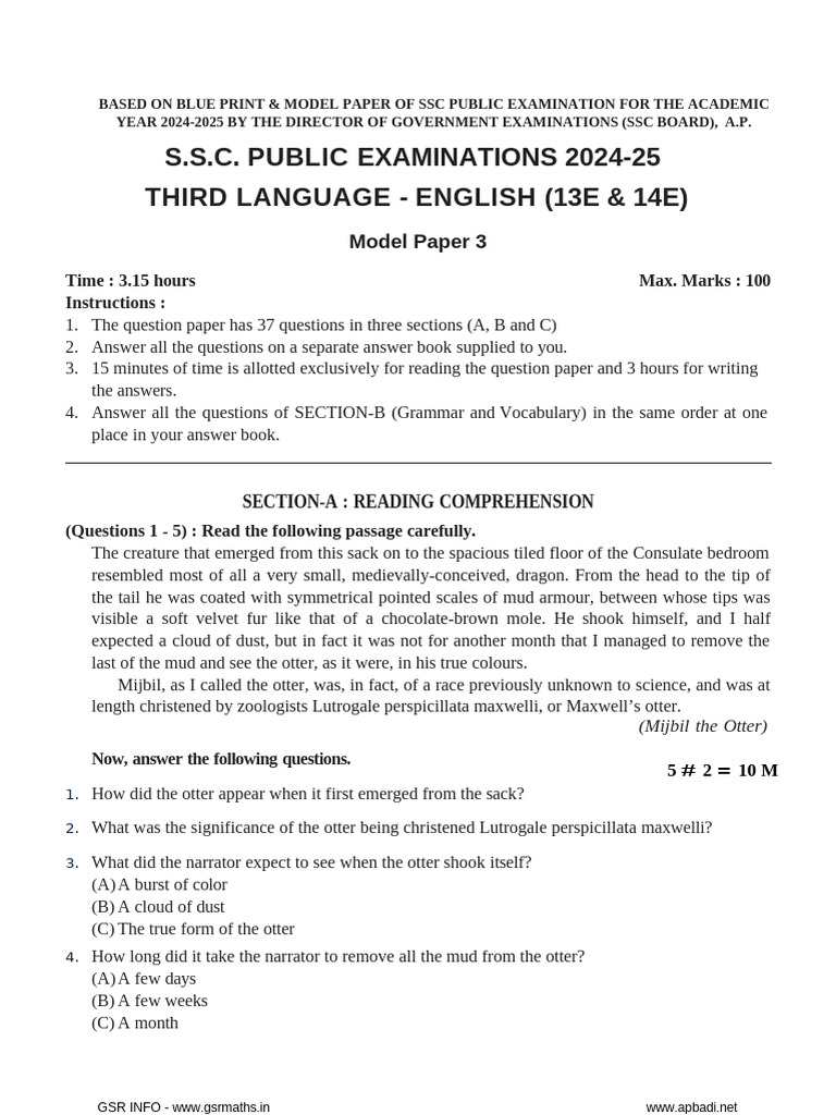 English Model Paper 2 | PDF | Linguistics
