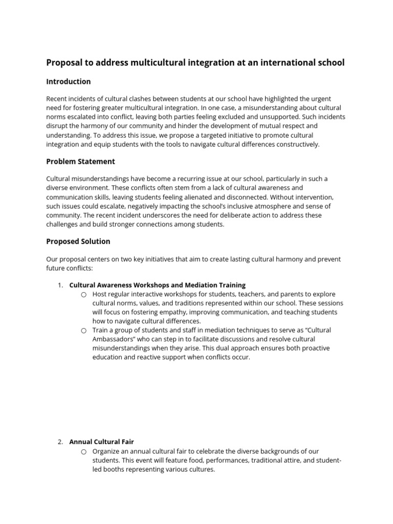 Cultural Integration Proposal + Checklist | PDF | Mediation | Communication