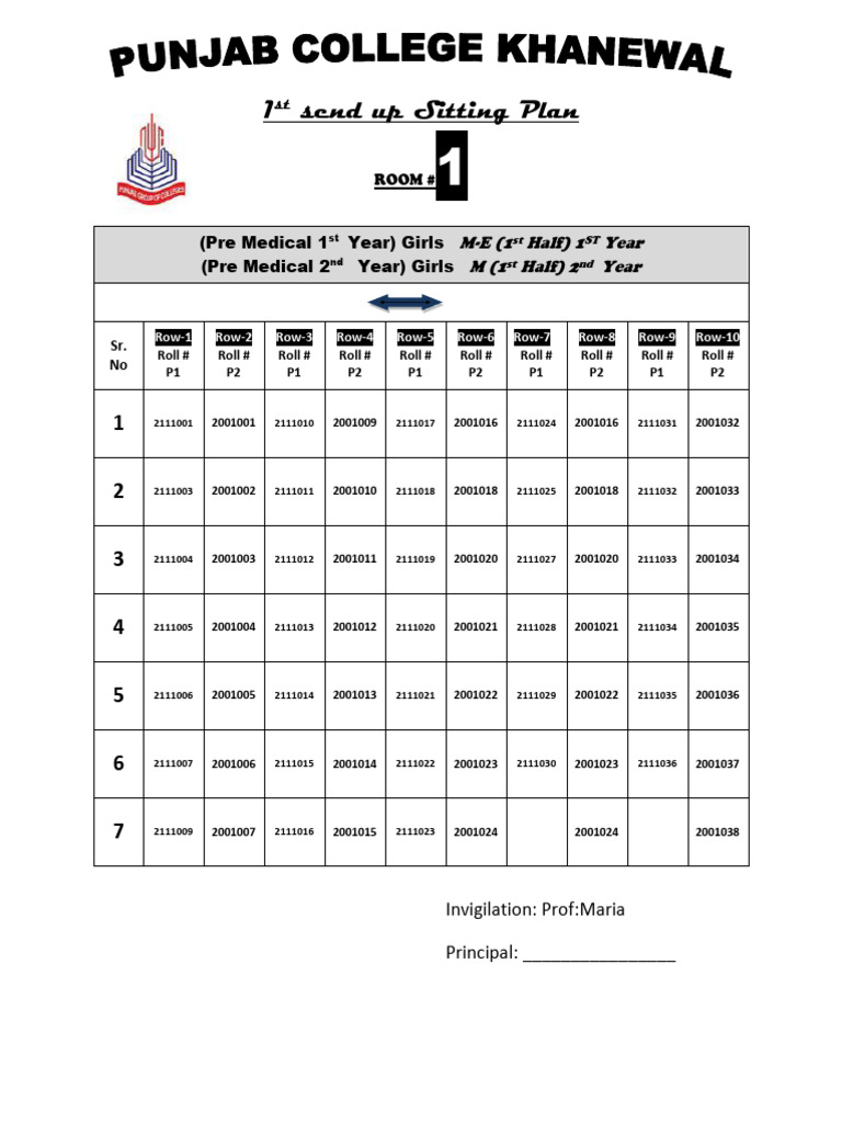 1st Send Up Sitting Plan-2022 | PDF