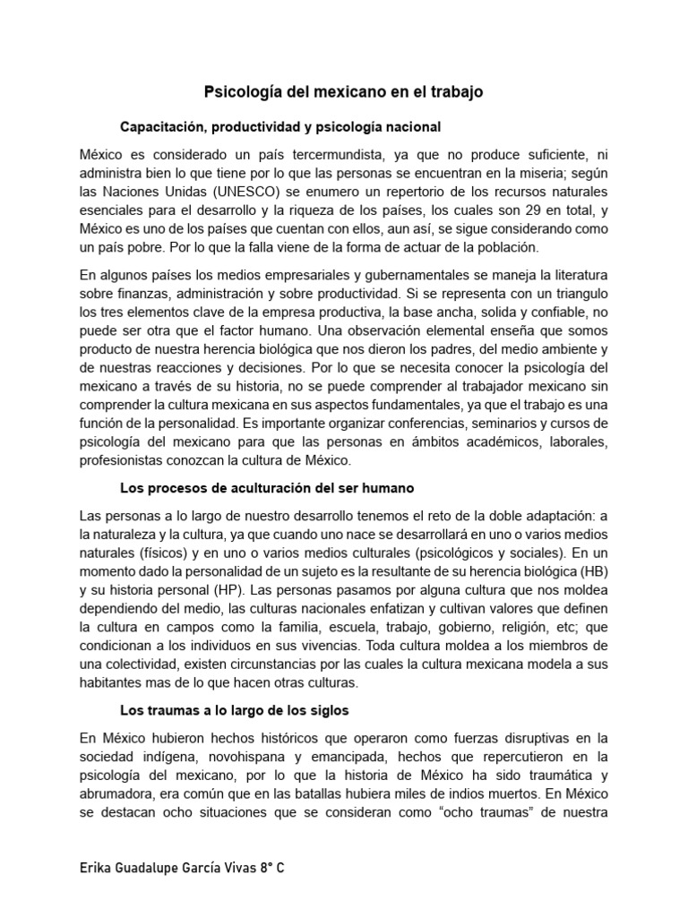 Psicología Del Mexicano en El Trabajo | PDF | Sicología | México