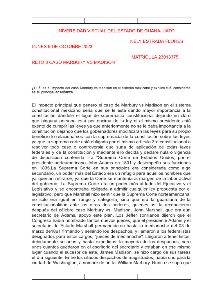 El Impacto Principal Que Genero El Caso de Marbury Vs Madiso | PDF ...