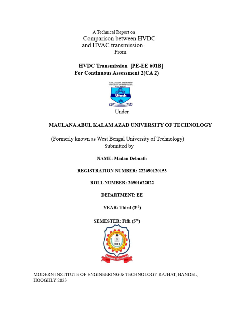 Comparison Between HVDC and HVAC Transmission: HVDC Transmission (PE-EE ...