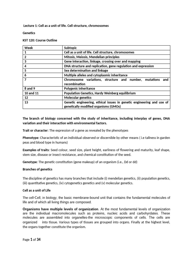 Lecture 1 To 6 Genetics Modified 26042024-1 | PDF | Meiosis | Dominance ...