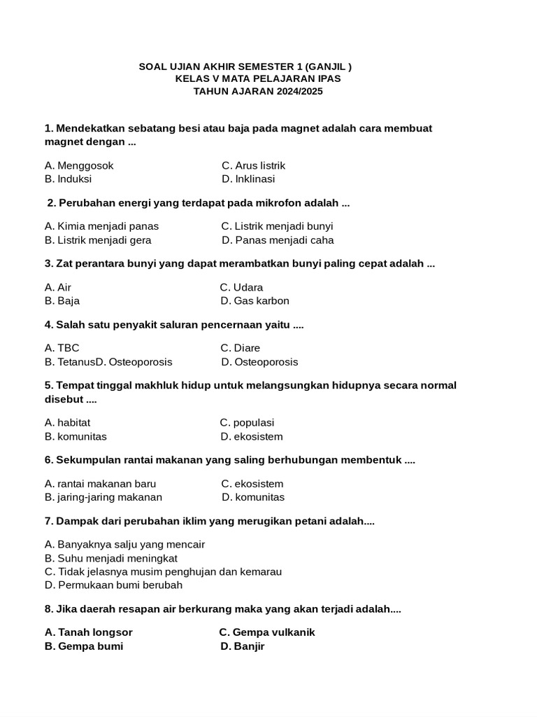 Soal Ujian Ipas Kls 5 2025 | PDF