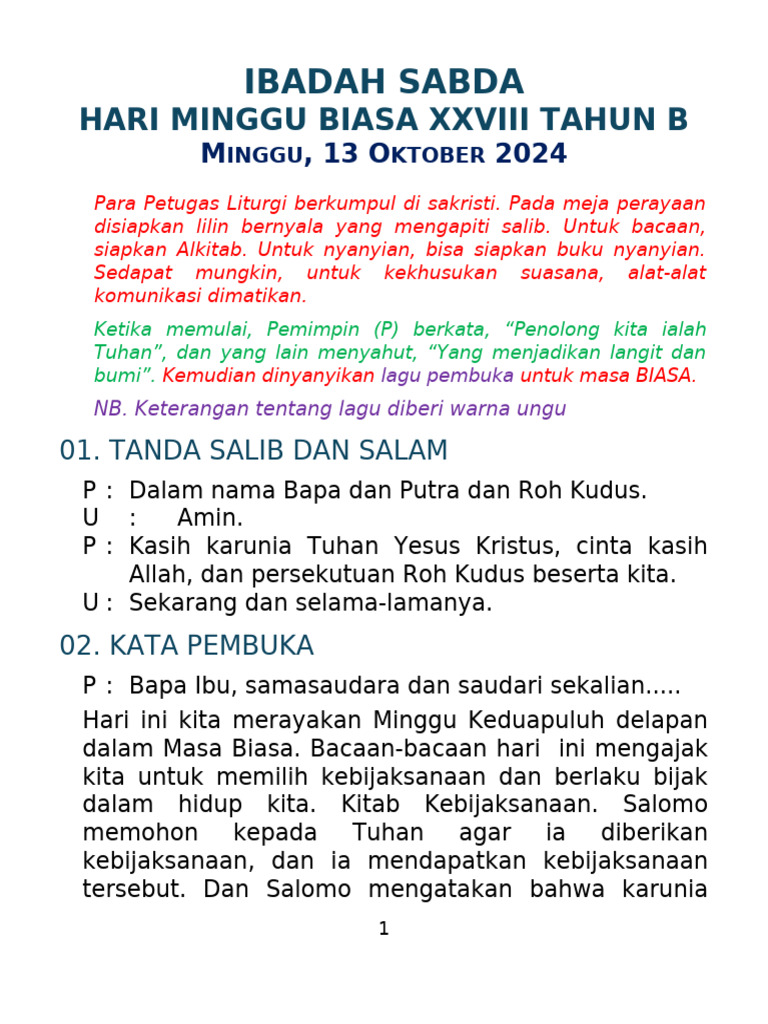 TEKS IBADAT SABDA MINGGU BIASA | PDF