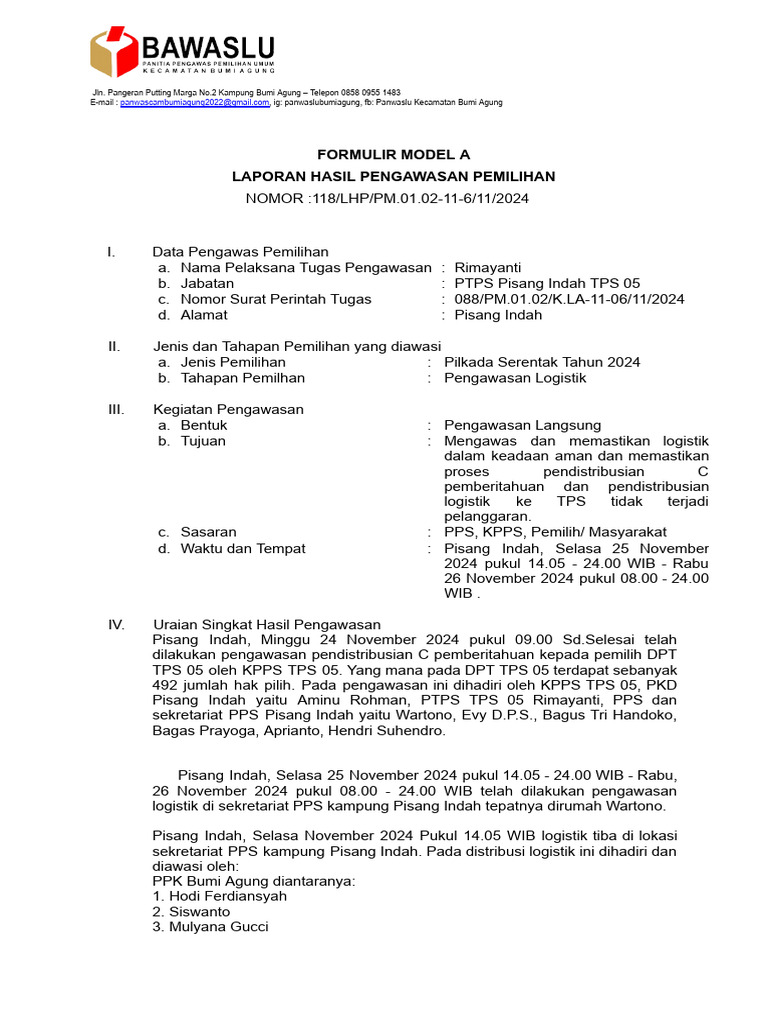 TPS 05 - PTPS Pisang Indah - Pengawasan Logistik - 26_11_2024 | PDF