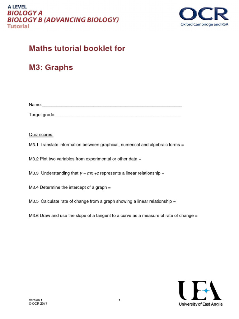 Biology Summer Work 2019 M3 Maths Booklet | PDF | Scatter Plot | Tangent