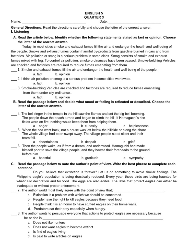 English 5 Review q3 Part 1 | PDF | Eagle | Smog
