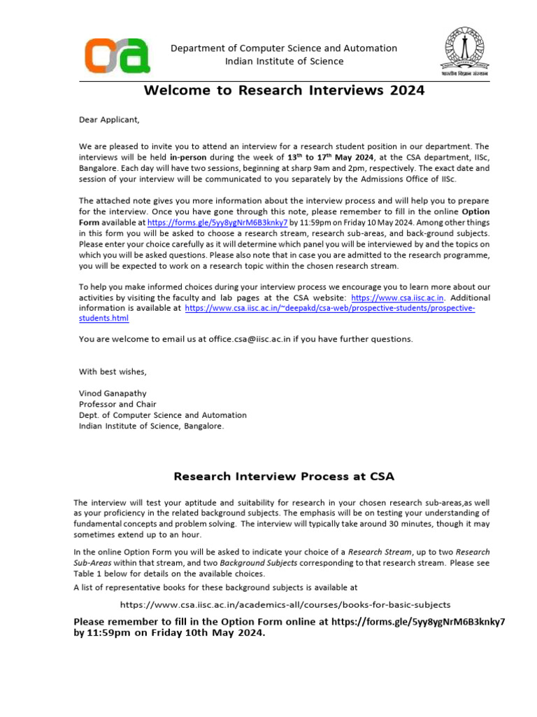 letter-interviews-2024 | PDF | Discrete Mathematics | Mathematics