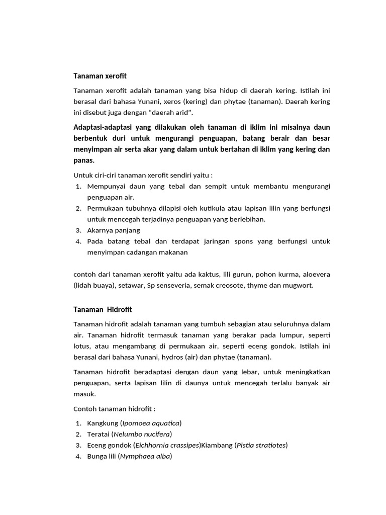 Ciri dan Contoh Tanaman Xerofit | PDF