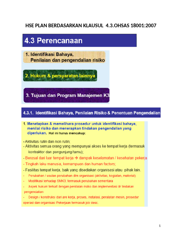 Hse Plan Berdasarkan Klausul 4 | PDF