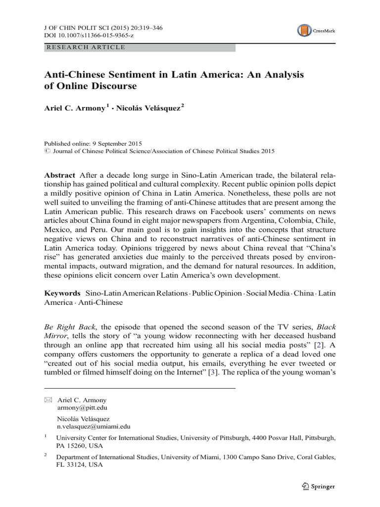 Anti-Chinese Sentiment in Latin America An Analysis of Online Discourse ...