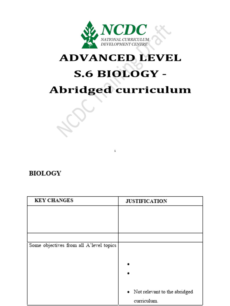 S.6 Biology - Abridged Curriculum - 2022 | PDF | Enzyme | Carbohydrates