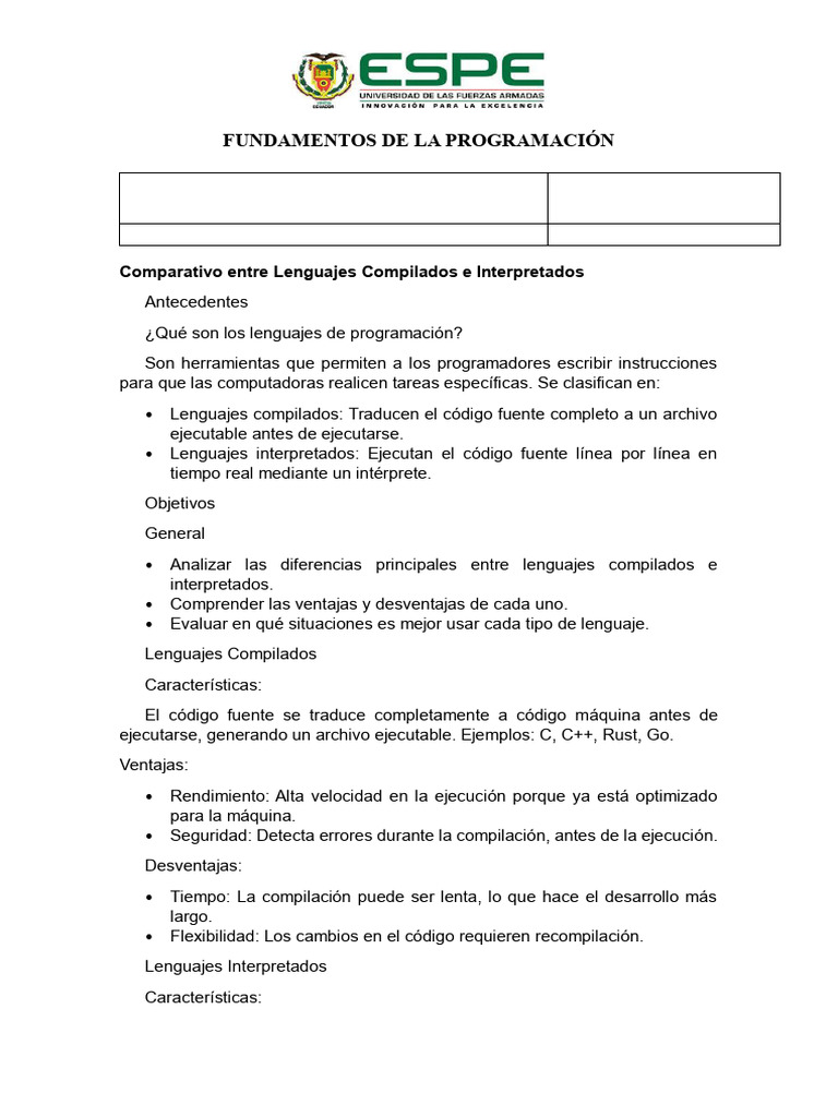 Comparativo entre Lenguajes Compilados e Interpretados | PDF | Lenguaje ...