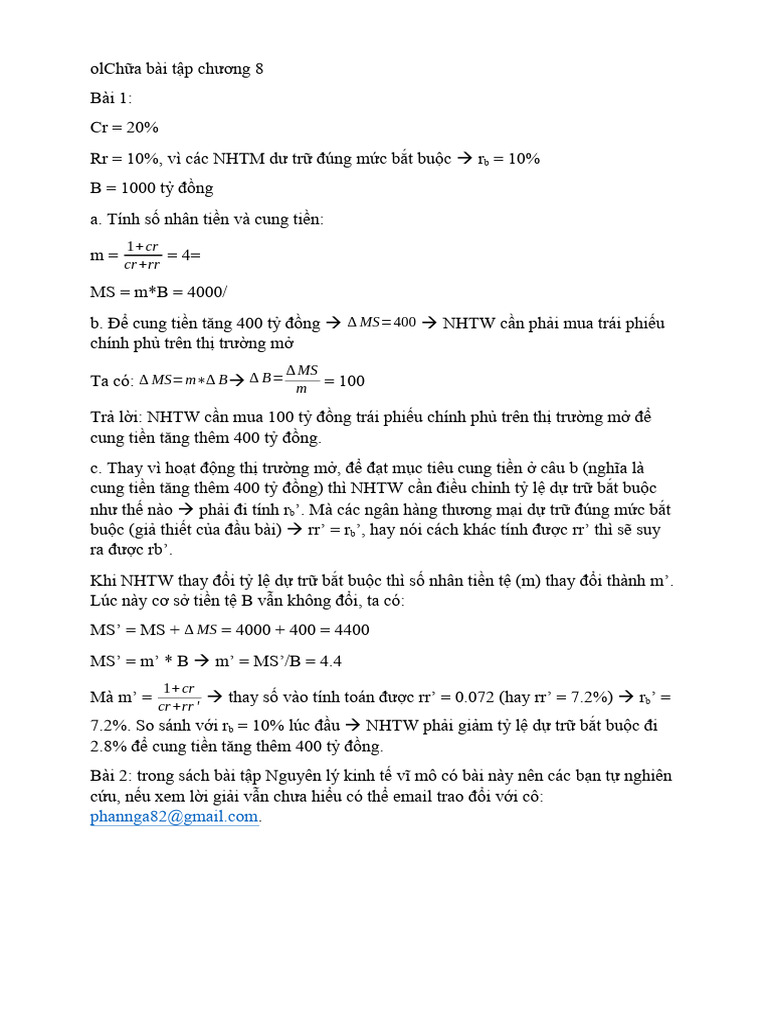 Chua Bai Tap Chuong 8 Kinh Te Vi Mo Hoc Vien Chinh Sach Va Phat Trien 83261 | PDF