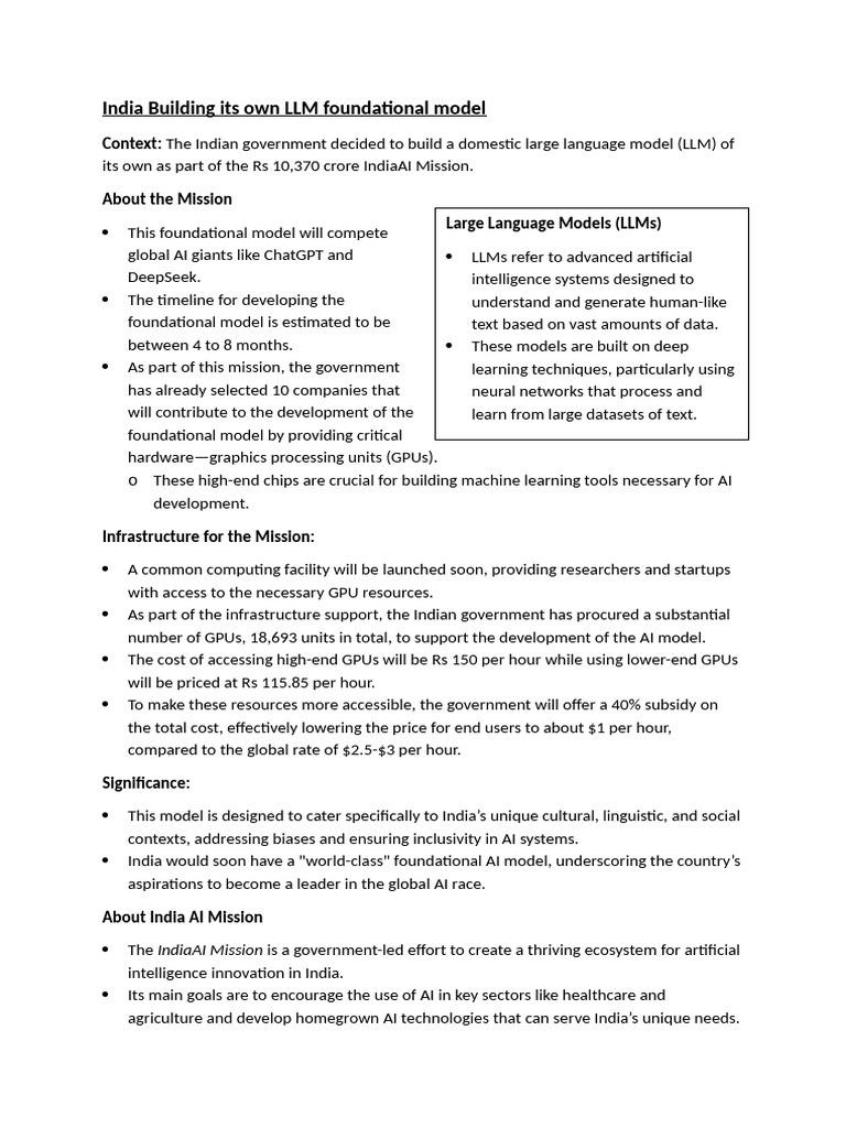 India Building Its Own LLM Foundational Model | PDF | Artificial ...