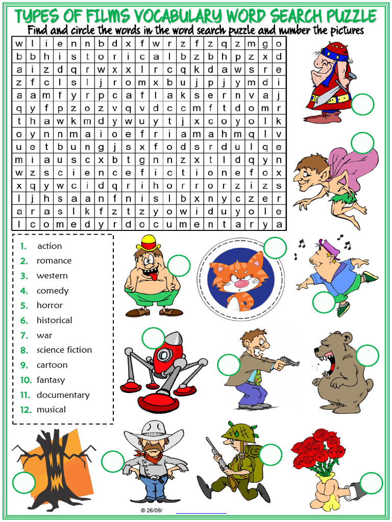 Film Genre Word Search Puzzle | PDF