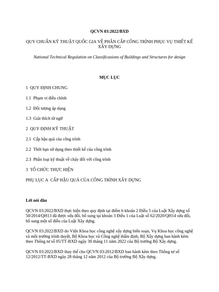 QCVN 03 2022 BXD QUY CHUẨN KỸ THUẬT QUỐC GIA VỀ PHÂN CẤP CÔNG TRÌNH PHỤC VỤ THIẾT KẾ XÂY DỰNG | PDF