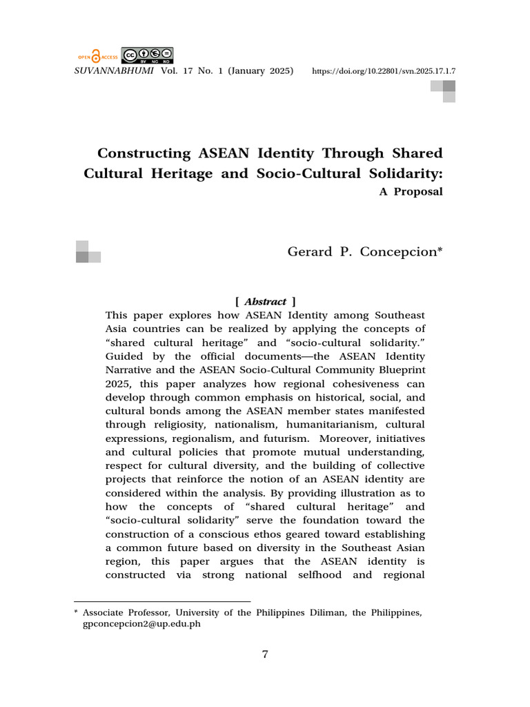 Constructing ASEAN Identity Through Shared Cultural Heritage and Socio ...