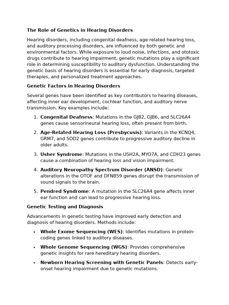 The Role of Genetics in Hearing Disorders | PDF | Hearing Loss ...