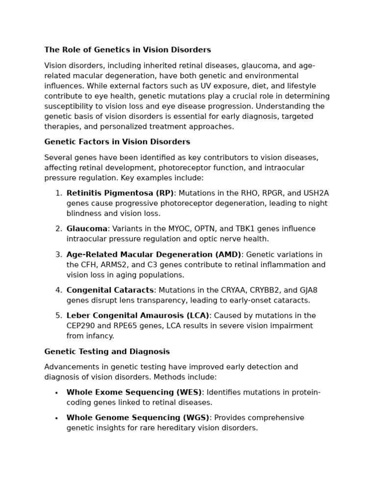 Genetics of Vision Disorders Explained | PDF | Visual Impairment | Gene ...