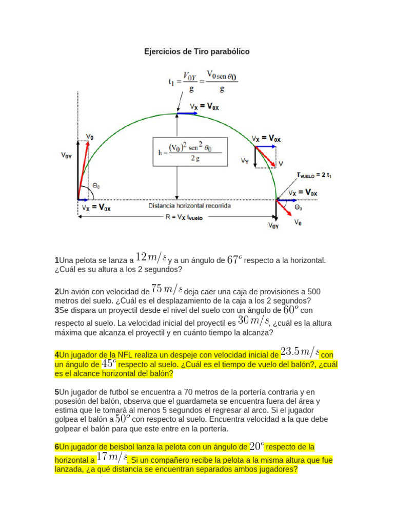 Ejercicios de Tiro Parabólico y Trigonometría | PDF | Proyectiles ...
