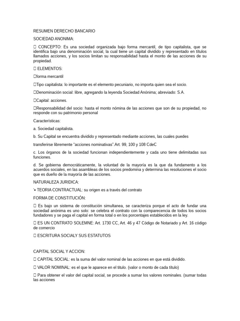 Resumen Derecho Bancario | PDF | Bancos | Interés