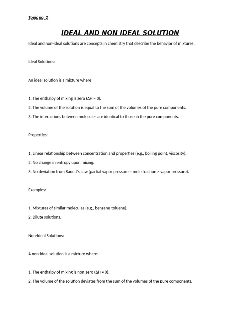 Ideal vs Non-Ideal Solutions Explained | PDF