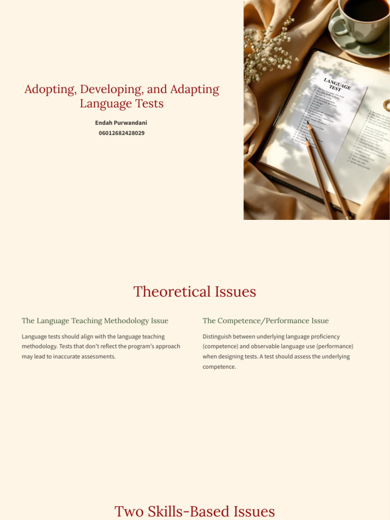 Adopting Developing and Adapting Language Tests | PDF | Educational ...
