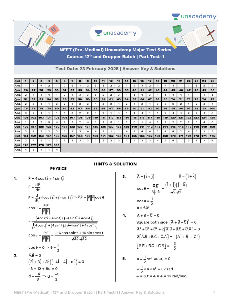 Answer Key - 12th & Dropper - 23!02!2025 | PDF | Physical Quantities | Metrology