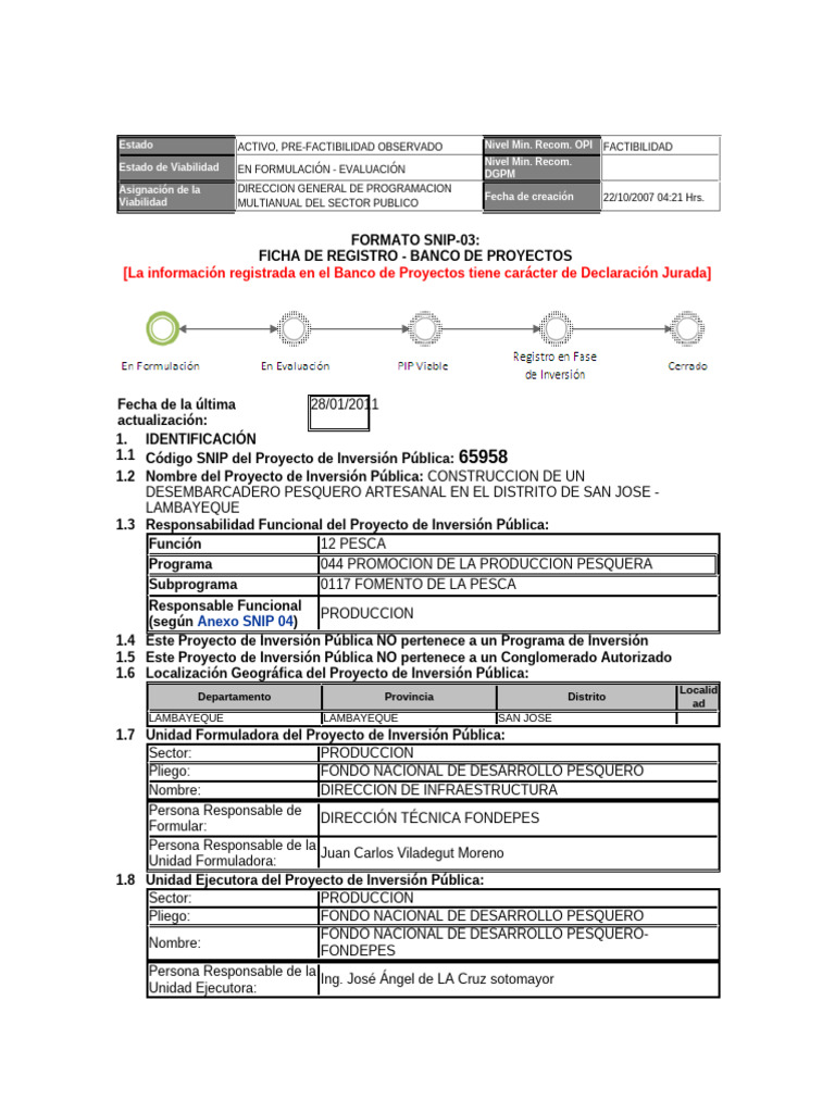 Ficha SNIP San José Diciembre | PDF | Economias